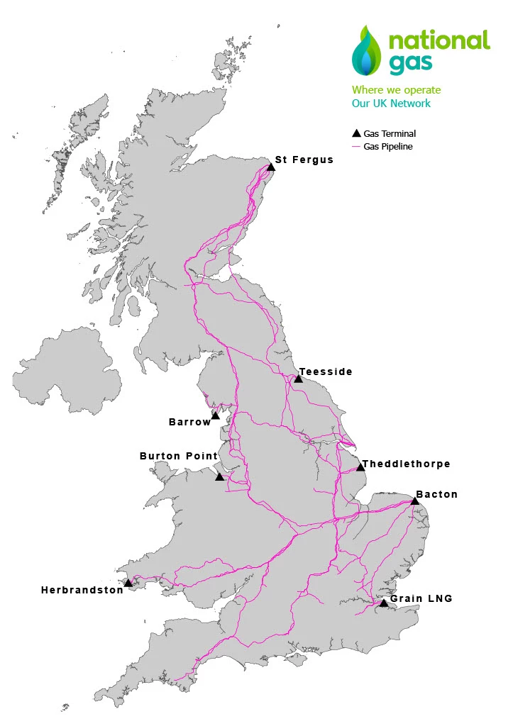 Network route maps National Gas